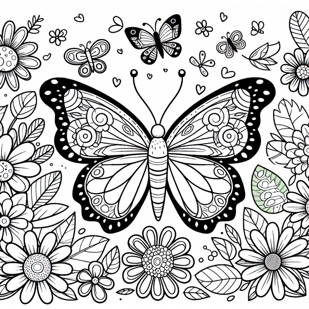 Coloring Page: Beautiful Butterfly and Flower Color Page for Kids