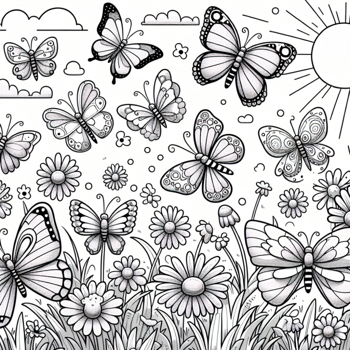 Coloring Page: Enchanting Butterfly Garden Color Page for Kids