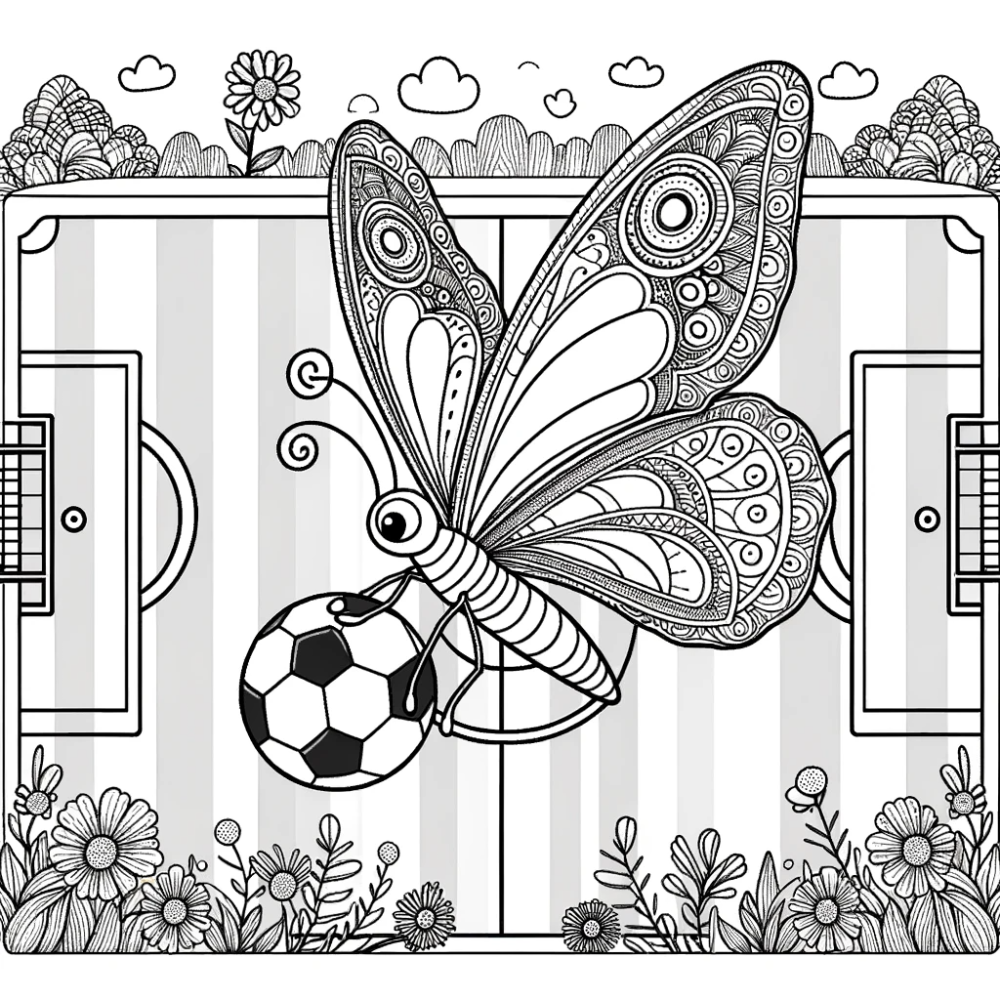 Coloring Page: Playful Butterfly Soccer Color Page for Kids