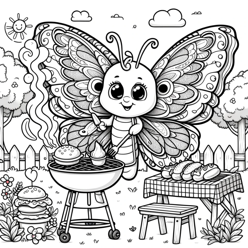 Coloring Page: Butterfly Barbecue - Fun Color Page for Kids