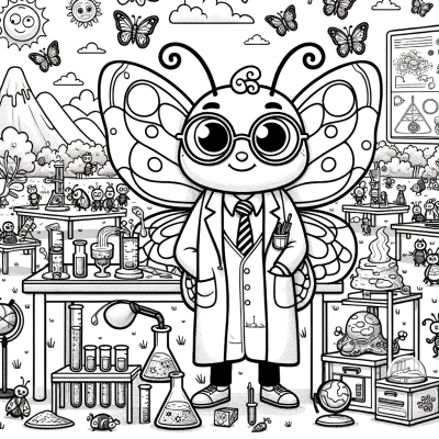 Coloring Page: Butterfly Scientist - Creative Color Page for Kids