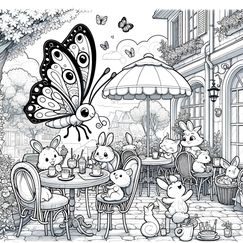 Coloring Page: Butterfly Cafe: A Whimsical Color Page for Kids