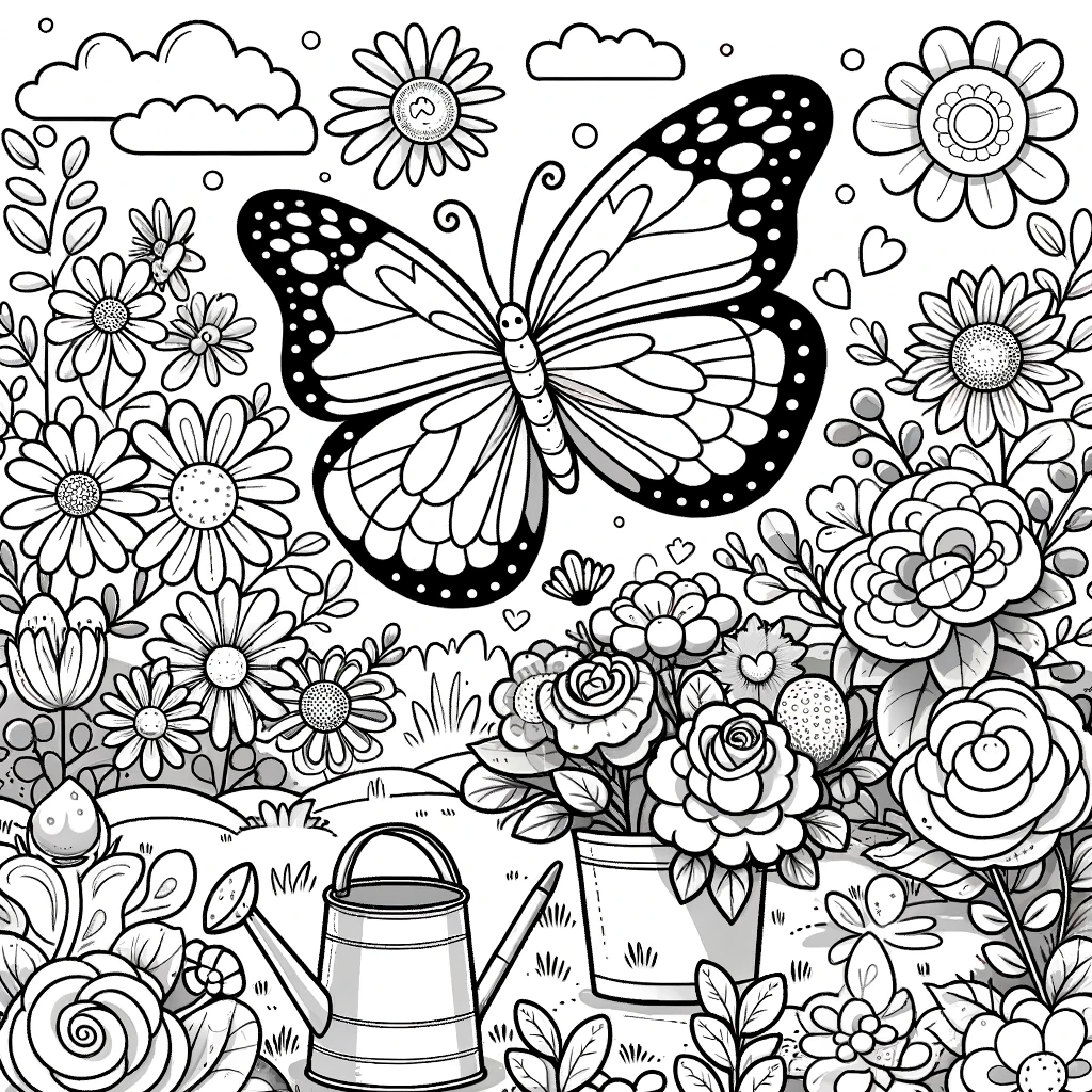 Coloring Page: Butterfly Garden Color Page for Kids Coloring Fun