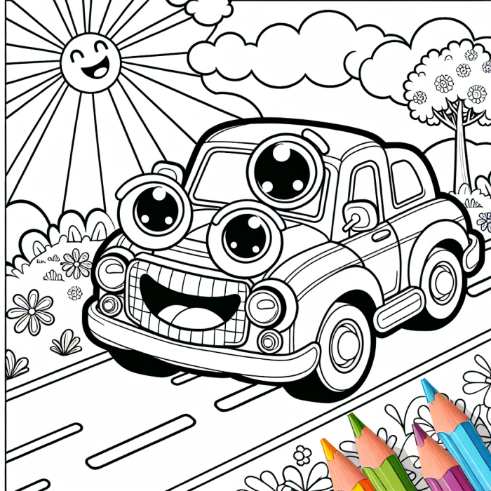 Coloring Page: Joyful Car Color Page for Kids