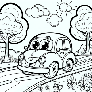 Coloring Page: Color Page for Kids Featuring a Happy Car