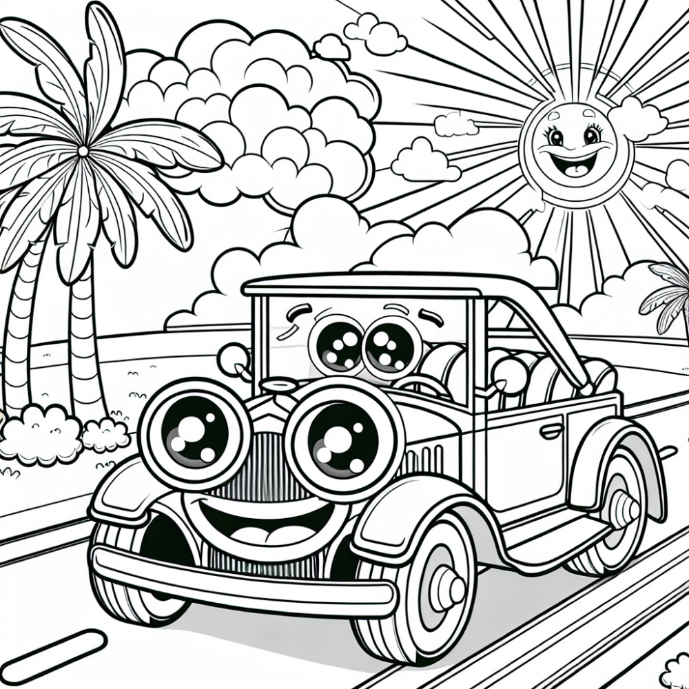 Coloring Page: Joyful Car Color Page for Kids
