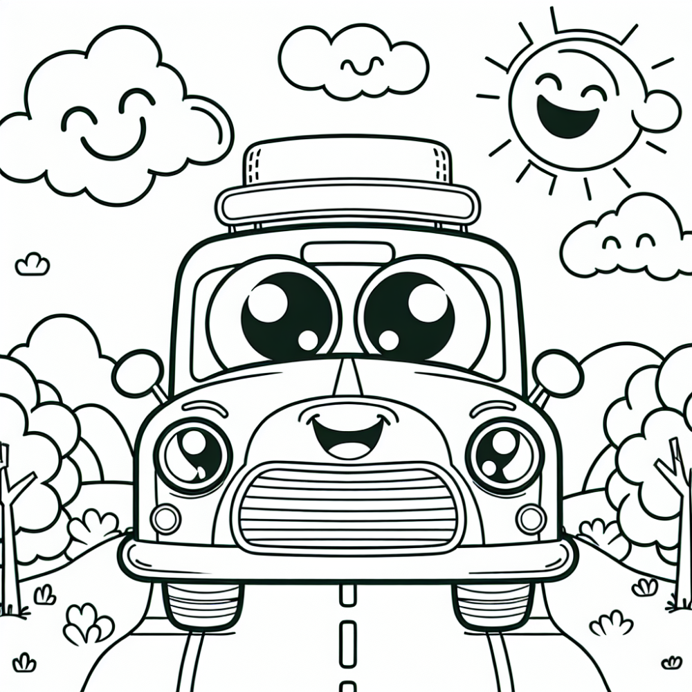 Coloring Page: Happy Car Color Page for Kids