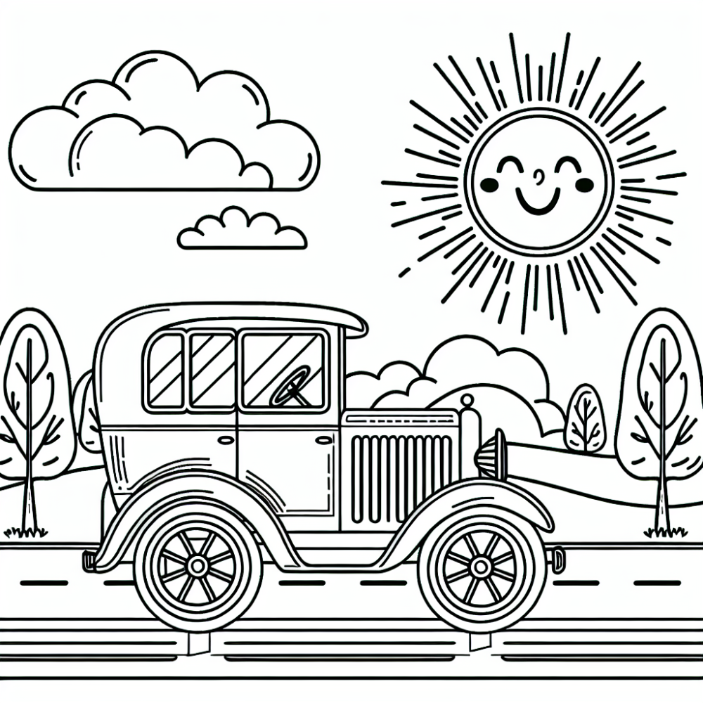 Coloring Page: Fun Car Driving Color Page for Kids