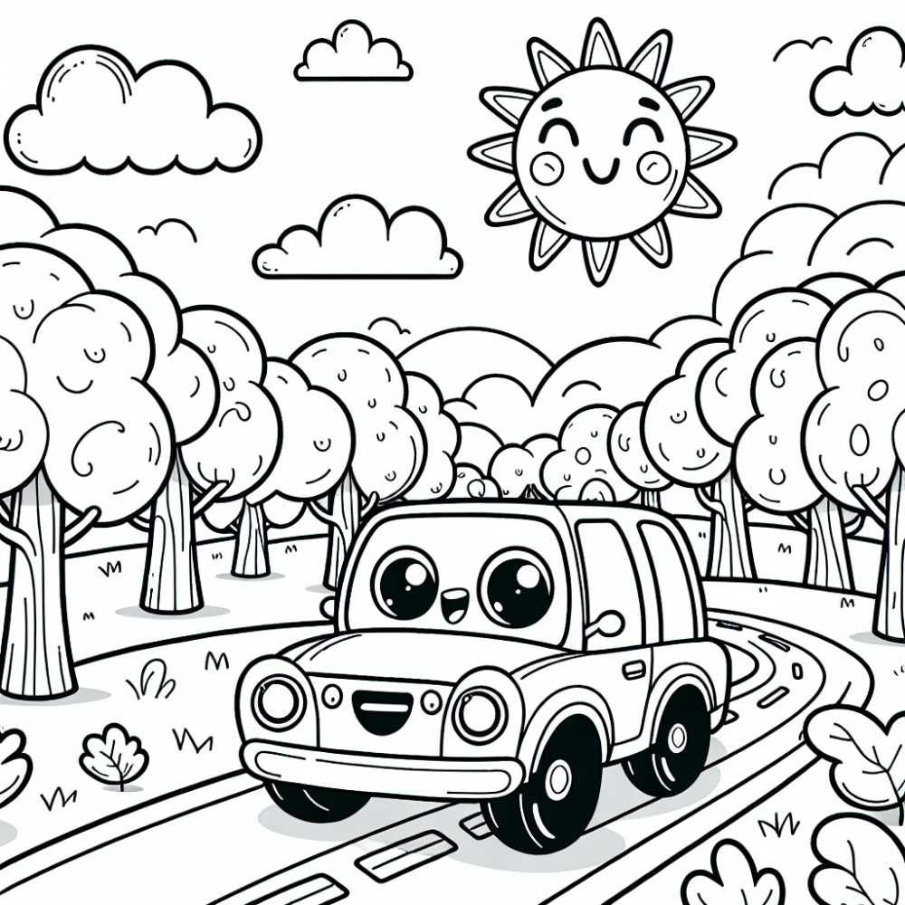 Coloring Page: Fun Car Ride Coloring Page for Kids