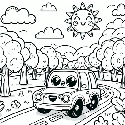 Coloring Page: Fun Car Ride Coloring Page for Kids