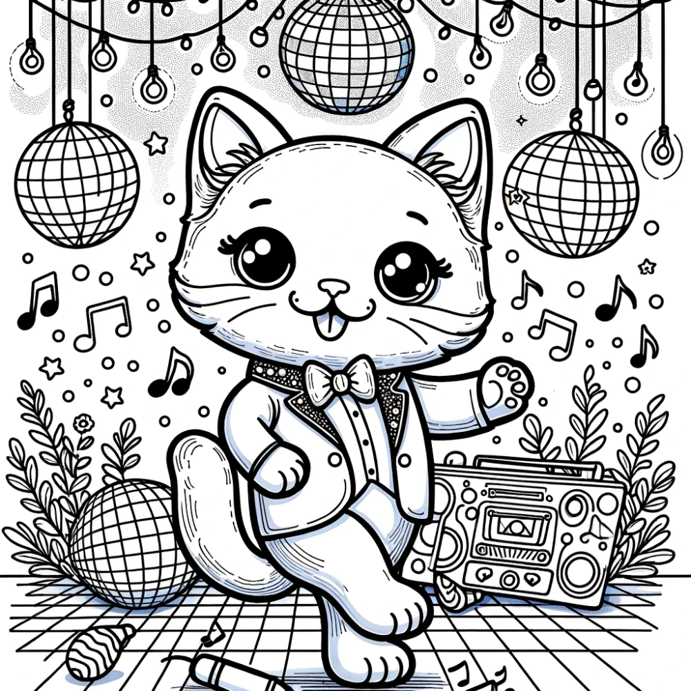 Coloring Page: Dancing Cat Color Page for Kids - Fun and Creativity