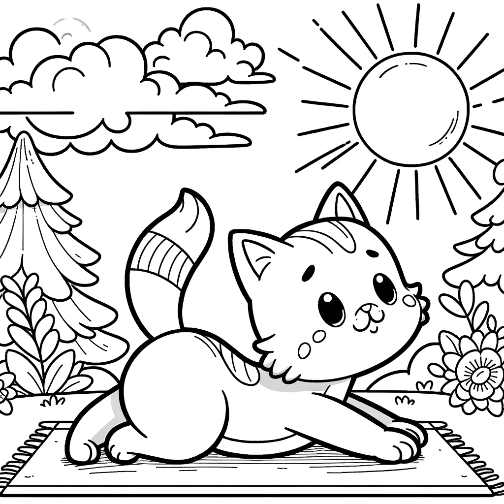 Coloring Page: Playful Kitten Sunshine - Free Color Page for Kids