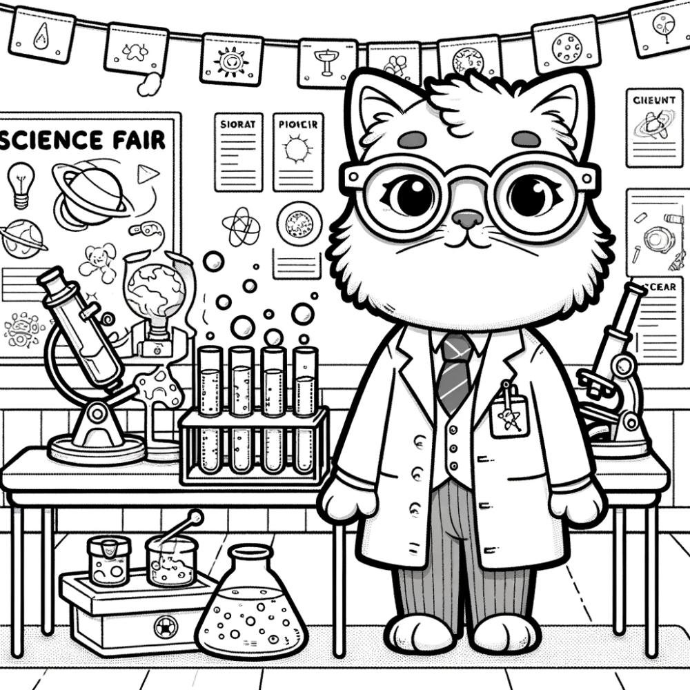 Coloring Page: Scientist Cat Color Page for Kids - Explore and Learn!