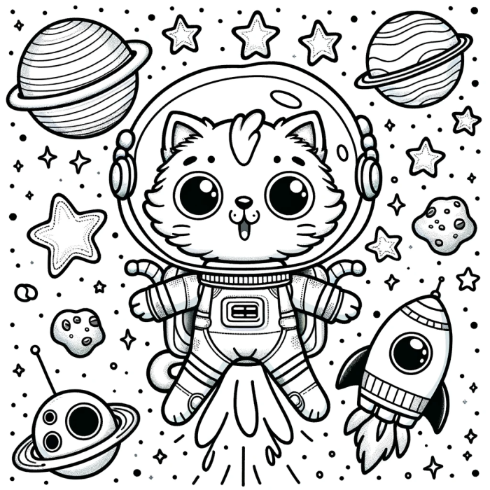 Coloring Page: Astronaut Cat Color Page for Kids - Creative Galactic Fun