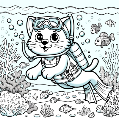 Coloring Page: Underwater Adventure Cat Color Page for Kids