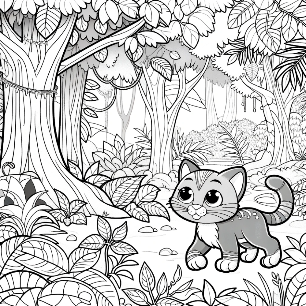 Coloring Page: Jungle Adventure: Kitten Color Page for Kids