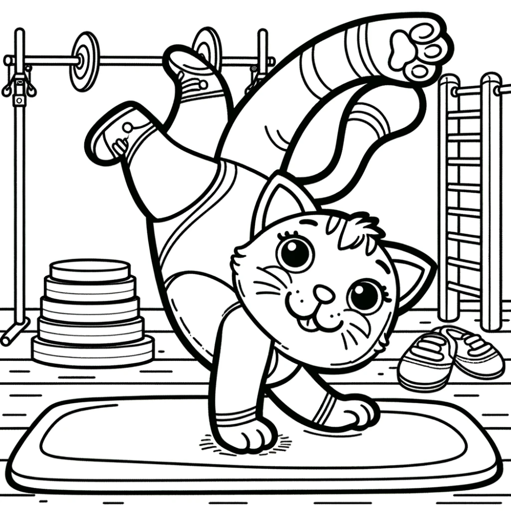 Coloring Page: Gymnastics Cat - Fun Color Page for Kids