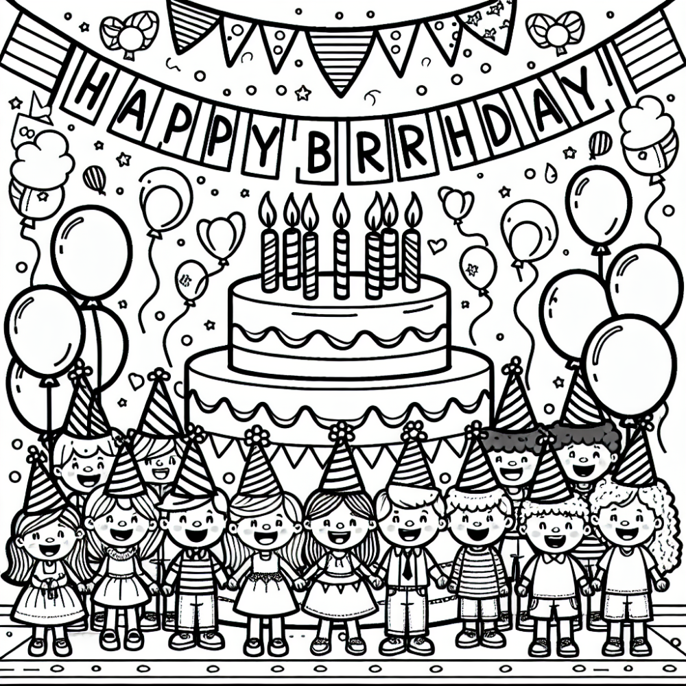 Coloring Page: Birthday Party Color Page for Kids
