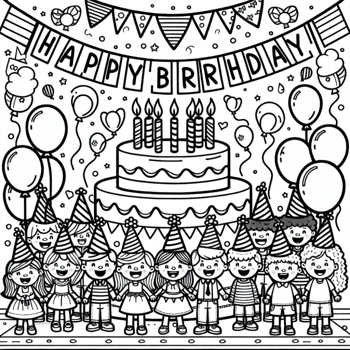 Coloring Page: Birthday Party Color Page for Kids