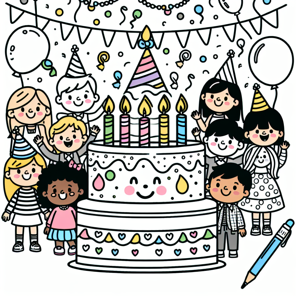 Coloring Page: Birthday Party Color Page for Kids