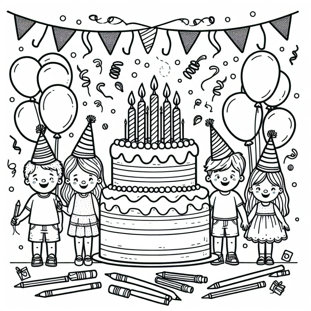 Coloring Page: Birthday Party Color Page for Kids