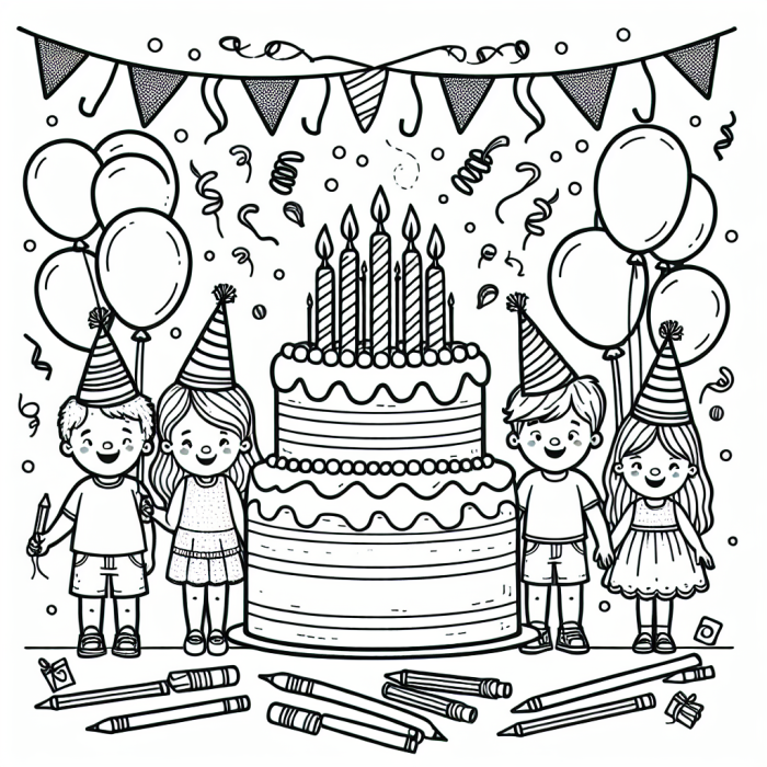 Coloring Page: Birthday Party Color Page for Kids