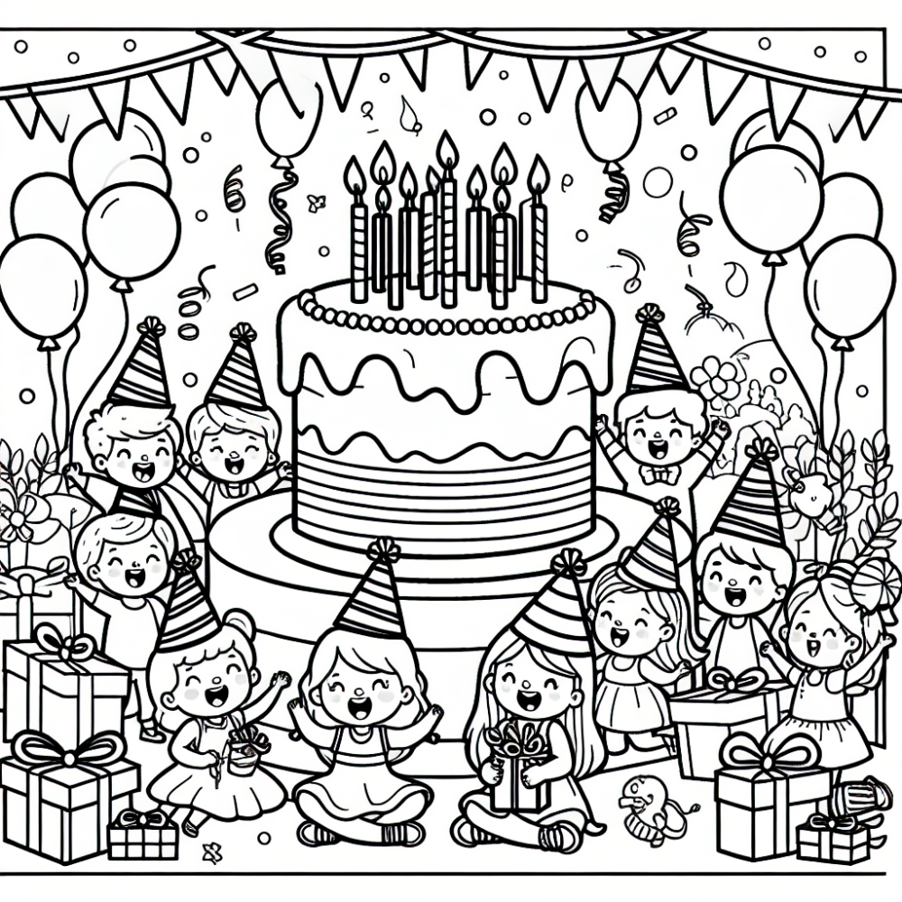 Coloring Page: Fun Birthday Party Color Page for Kids