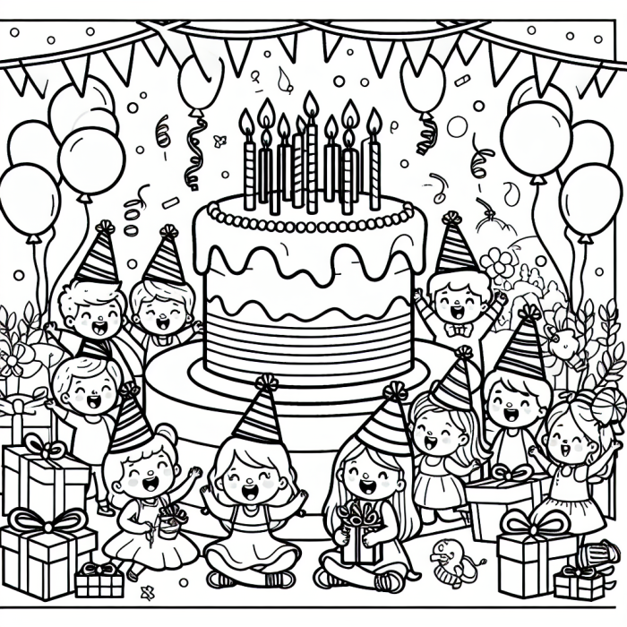 Coloring Page: Fun Birthday Party Color Page for Kids