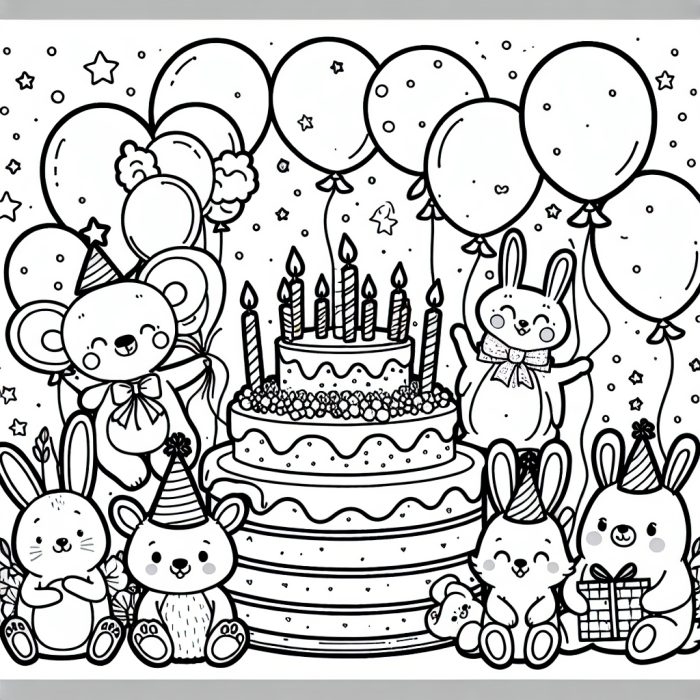 Coloring Page: Birthday Party Color Page for Kids