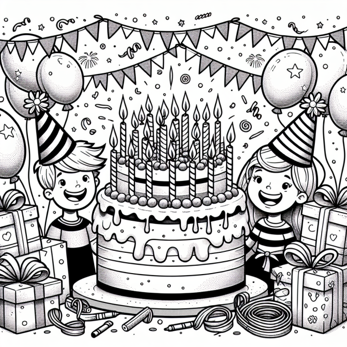 Coloring Page: Birthday Celebration Color Page for Kids