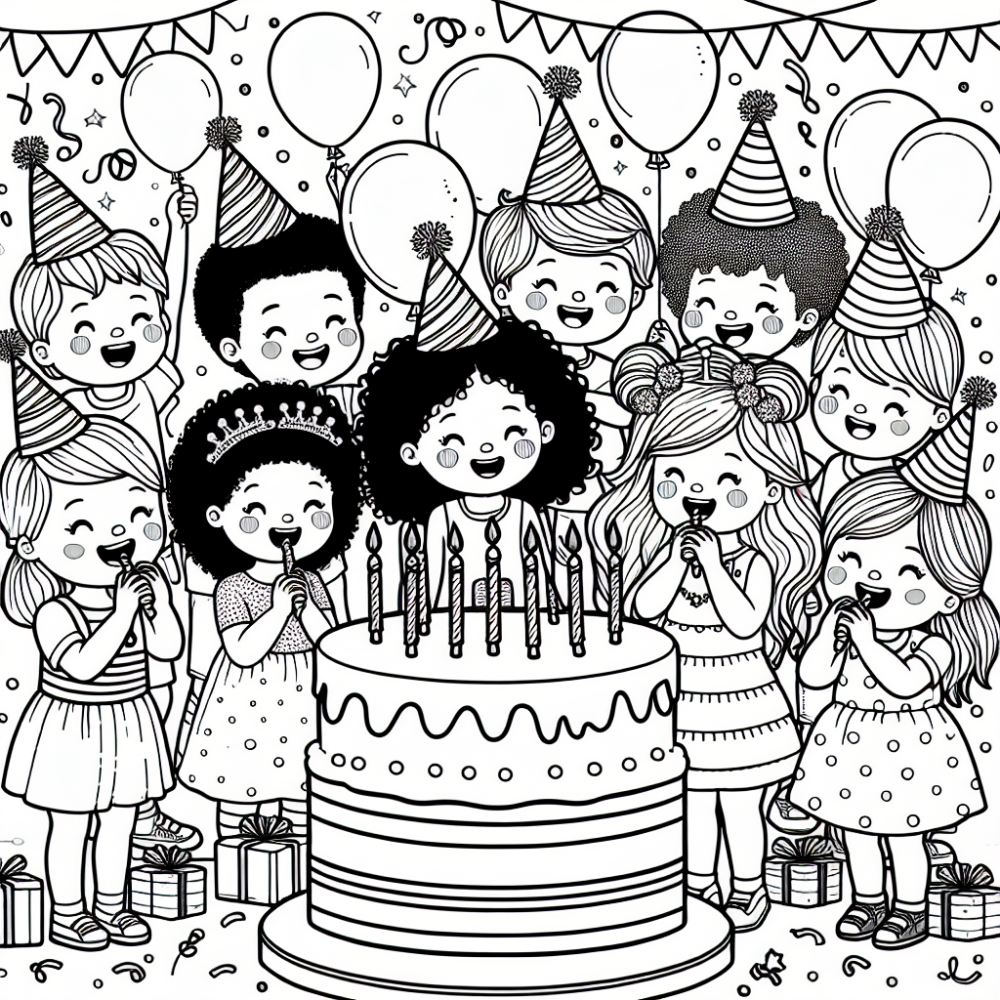 Coloring Page: Fun Birthday Party Color Page for Kids