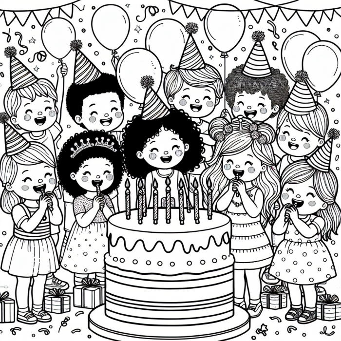 Coloring Page: Fun Birthday Party Color Page for Kids