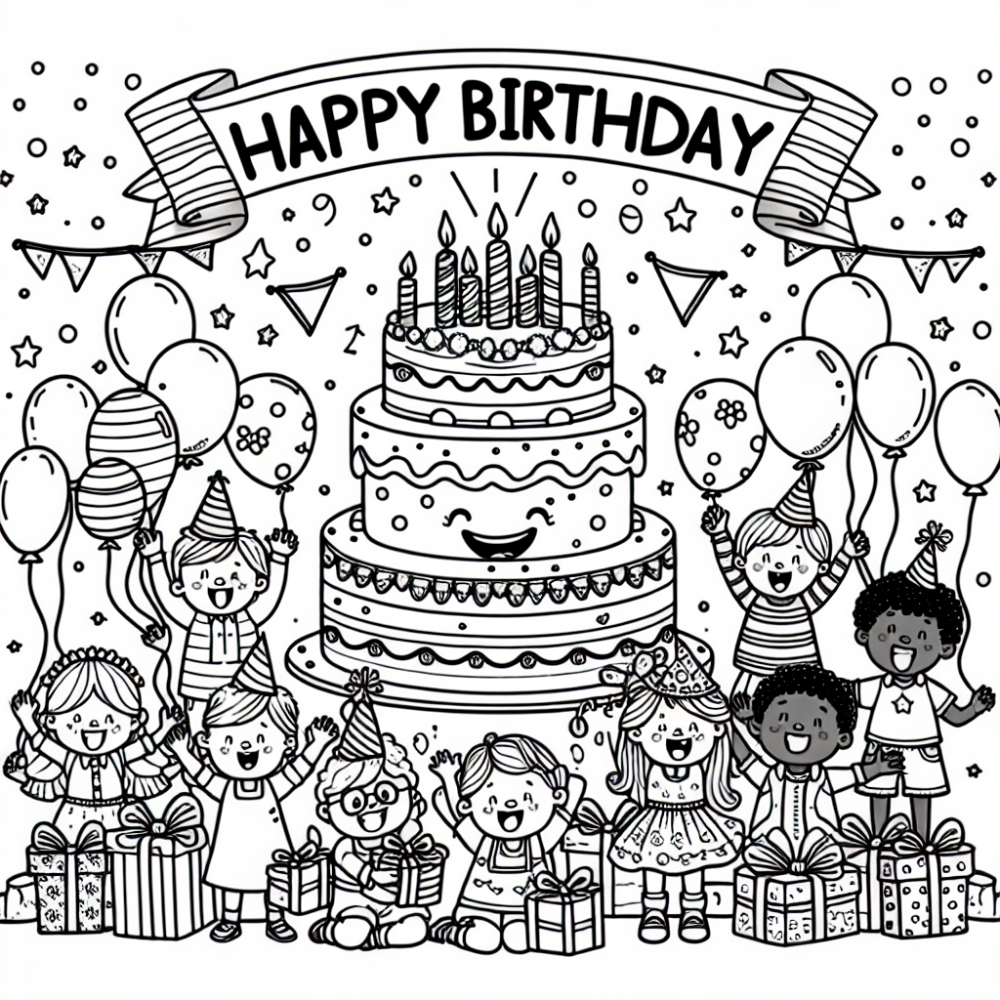 Coloring Page: Fun Birthday Party Color Page for Kids
