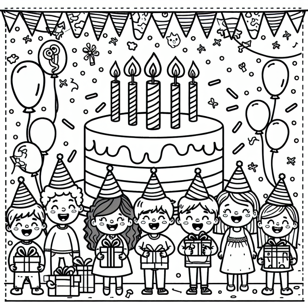 Coloring Page: Fun Birthday Party Color Page for Kids