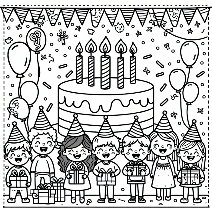 Coloring Page: Fun Birthday Party Color Page for Kids