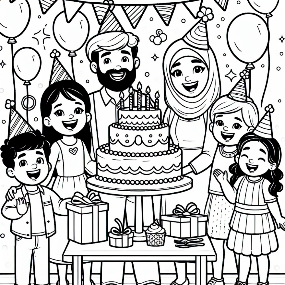 Coloring Page: Festive Birthday Celebration Color Page for Kids