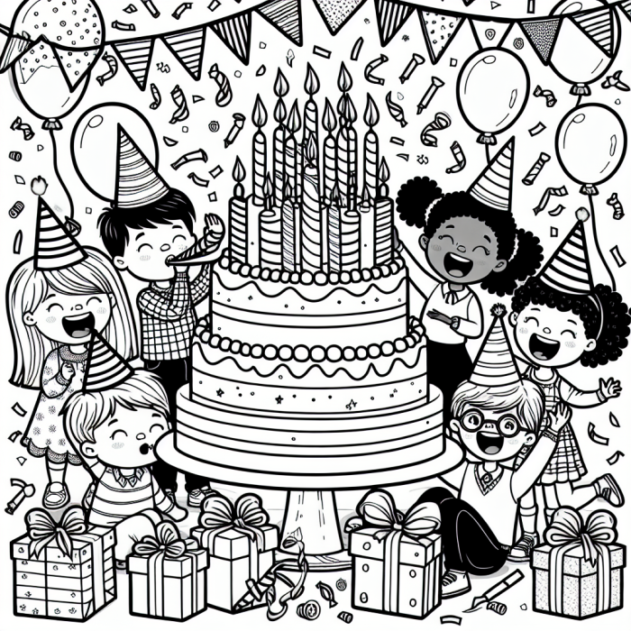 Coloring Page: Fun Birthday Party Color Page for Kids