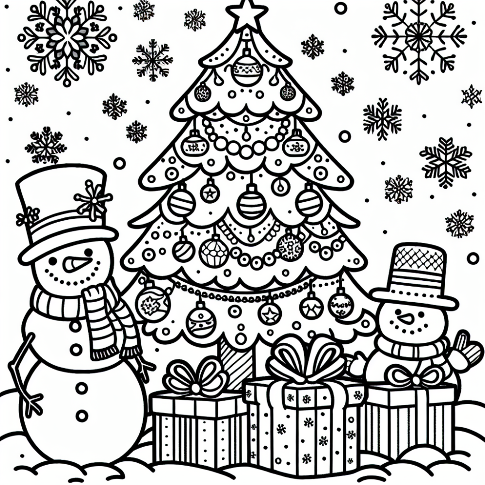 Coloring Page: Festive Winter Wonderland Color Page for Kids