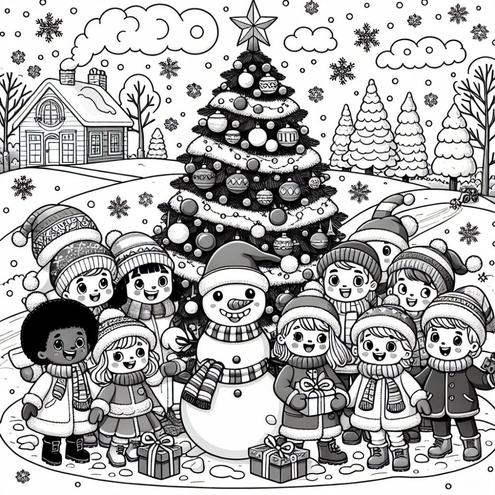 Coloring Page: Festive Winter Holiday Color Page for Kids