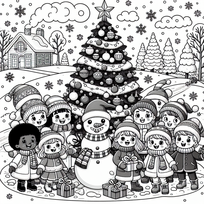 Coloring Page: Festive Winter Holiday Color Page for Kids