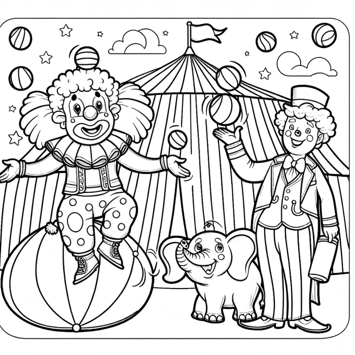Coloring Page: Color Page for Kids: Fun Circus Act