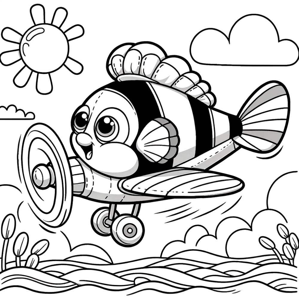 Coloring Page: Whimsical Fish Pilot Color Page for Kids Fun Coloring ...