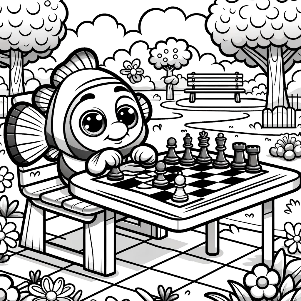Coloring Page: Fish Chess Game - Playful Color Page for Kids