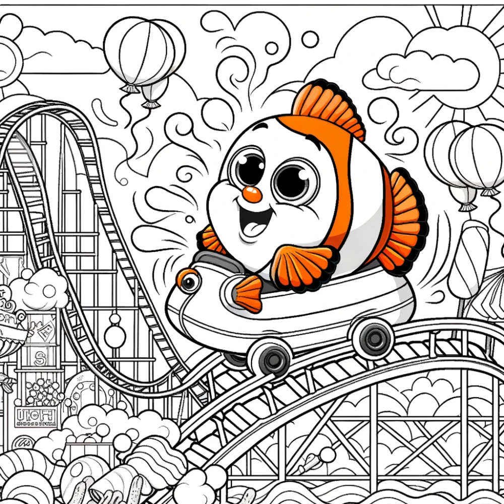 Coloring Page: Fish Roller Coaster - Fun Color Page for Kids