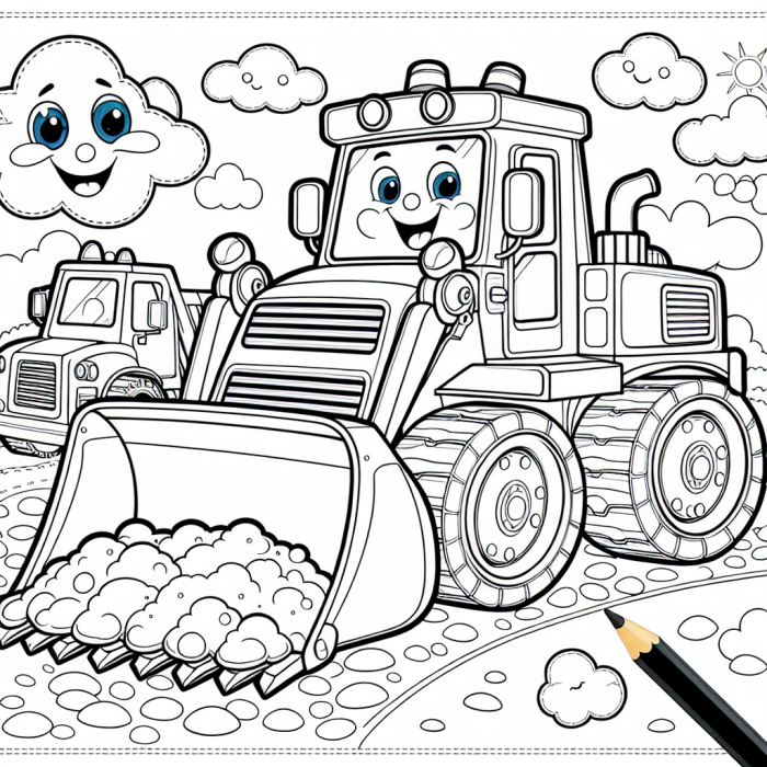 Coloring Page: Fun and Educational Color Page for Kids: Cheerful Bulldozer