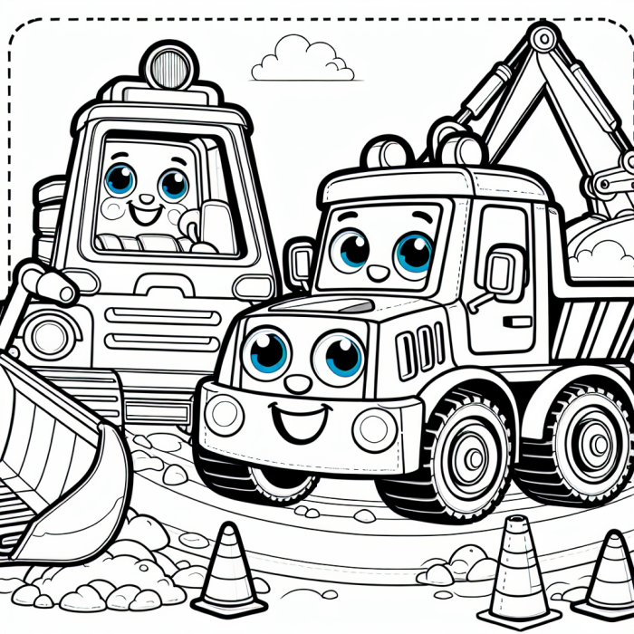 Coloring Page: Fun Construction Vehicles Color Page for Kids