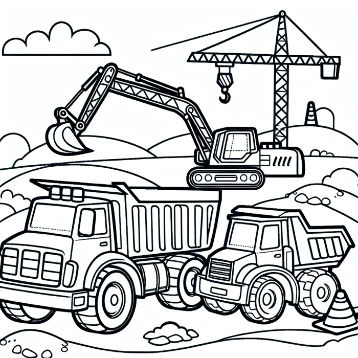 Coloring Page: Engaging Construction Vehicles Color Page for Kids