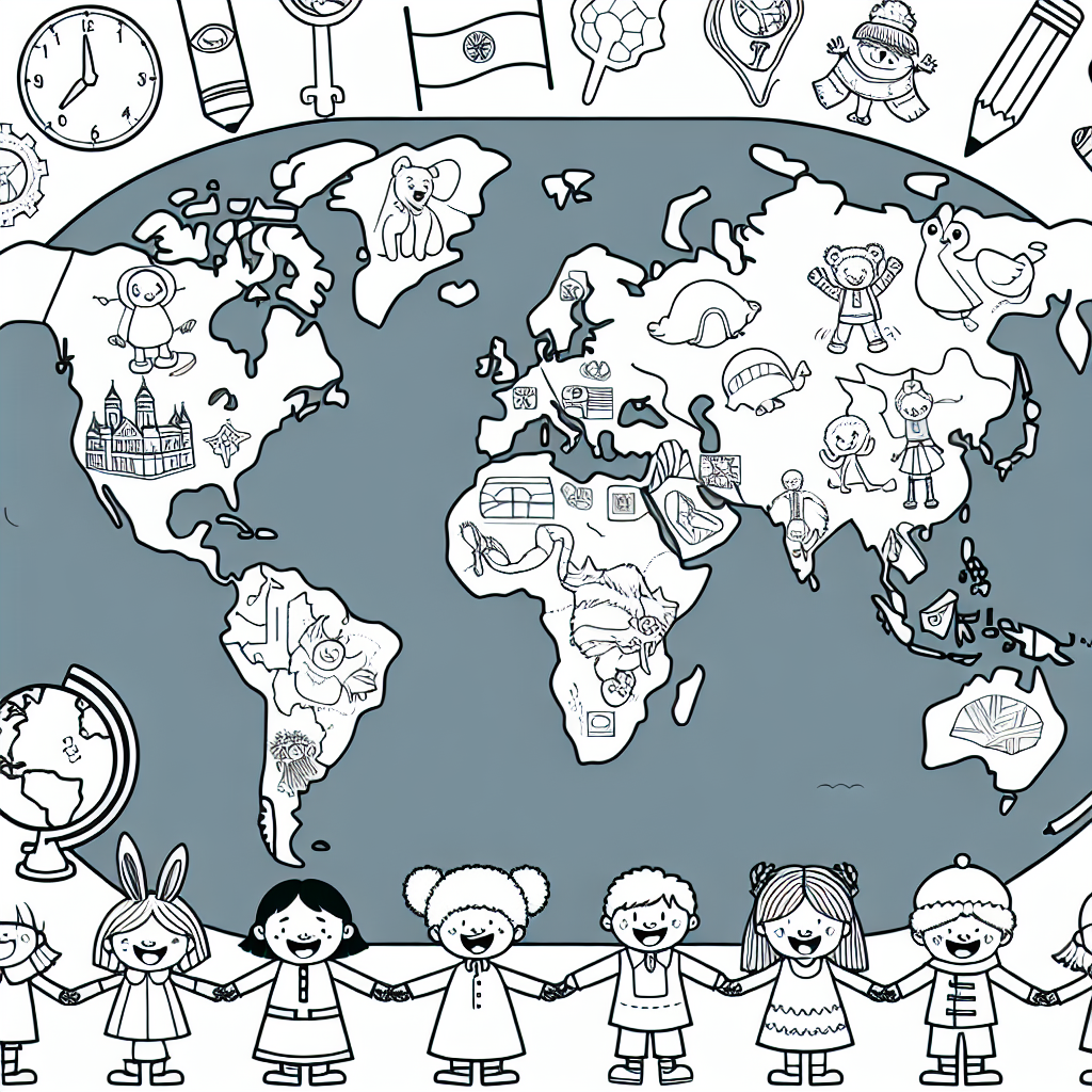 Coloring Page: World Map Color Page for Kids