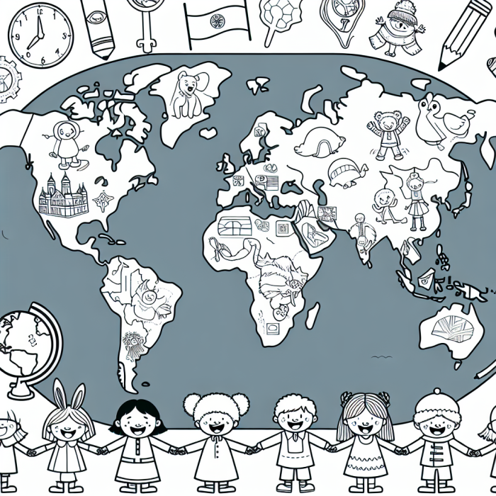 Coloring Page: World Map Color Page for Kids