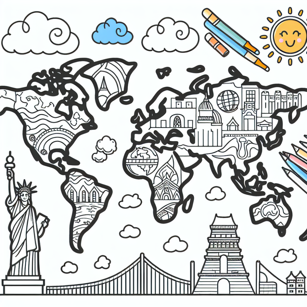 Coloring Page: World Landmarks Color Page for Kids - Fun & Educational ...